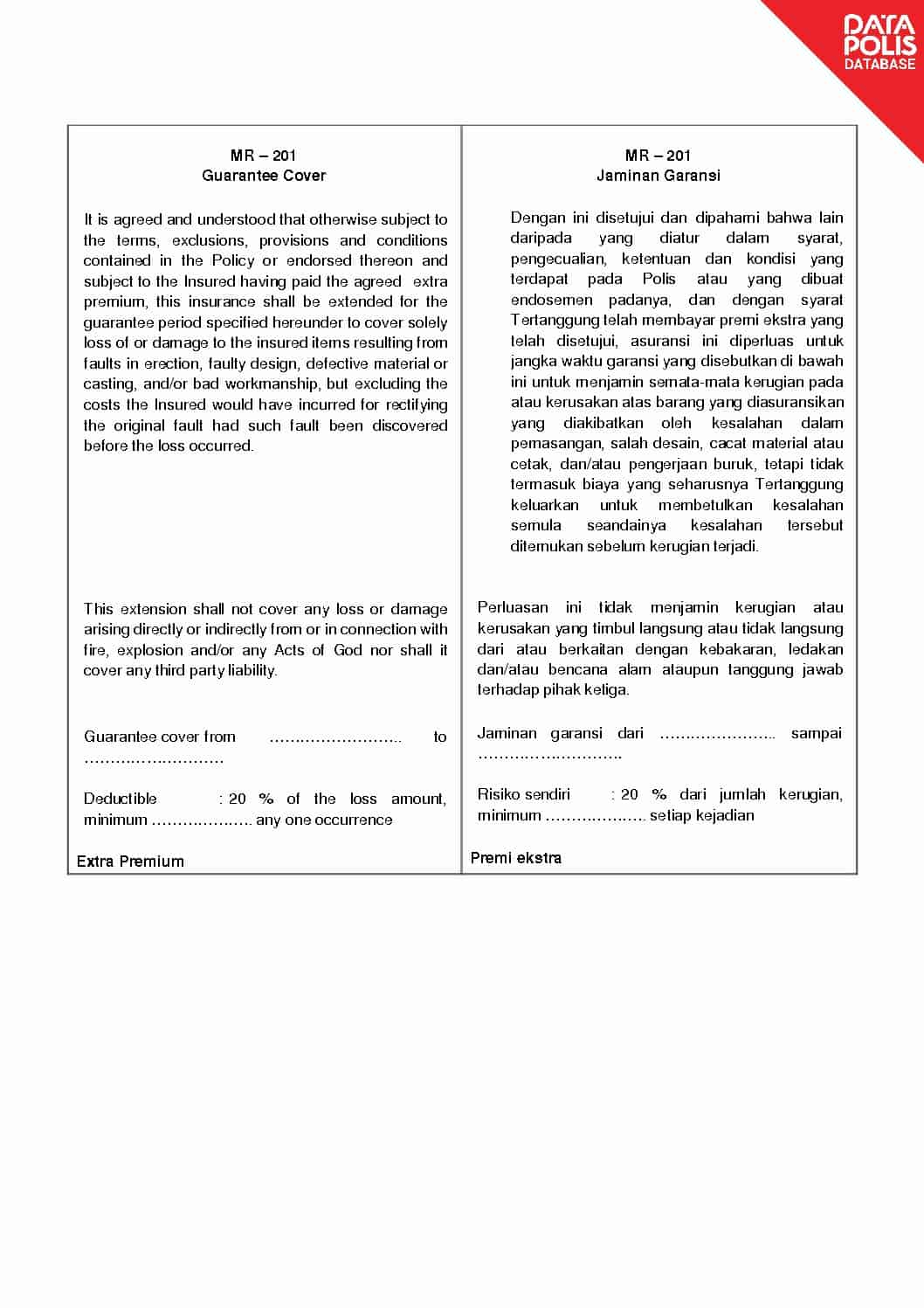 MR 201 – Guarantee Cover - Data Polis